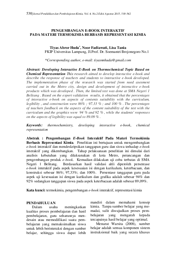 (PDF) Pengembangan E-Book Interaktif Pada Materi Termokimia Berbasis Representasi Kimia
