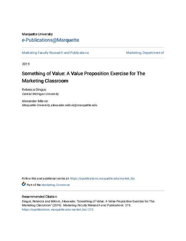 (PDF) Something of Value: A Value Proposition Exercise for the ...
