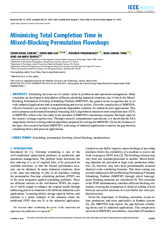 (PDF) Minimizing Total Completion Time in Mixed-Blocking Permutation Flowshops