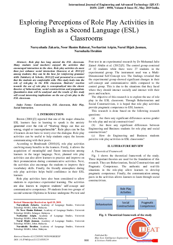 (PDF) Exploring Perceptions of Role Play Activities in English as a ...