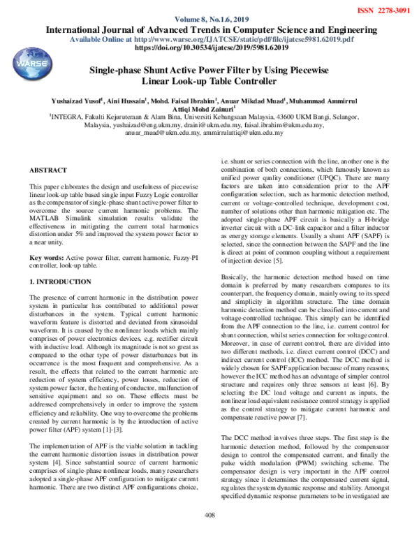 (PDF) Single-phase Shunt Active Power Filter by Using Piecewise Linear Look-up Table Controller