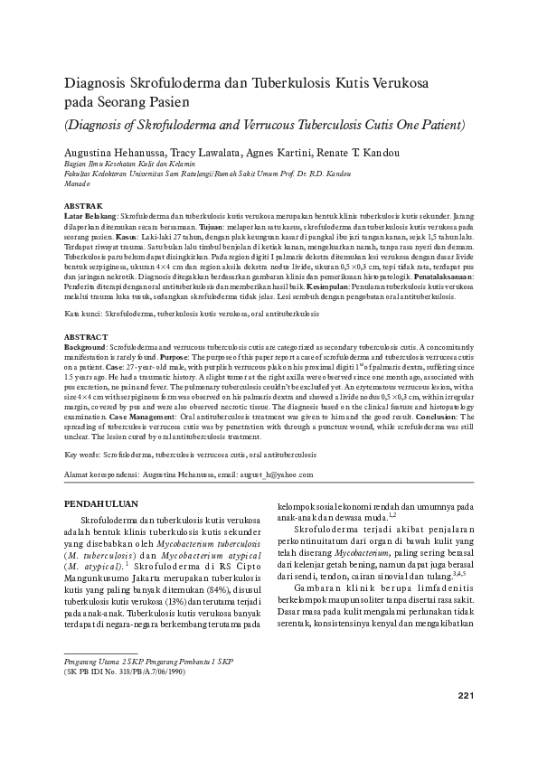 (PDF) Diagnosis of Skrofuloderma and Verrucous Tuberculosis Cutis One ...