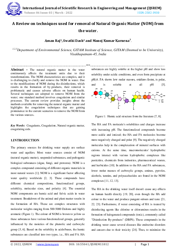 (PDF) A Review on techniques used for removal of Natural Organic Matter ...