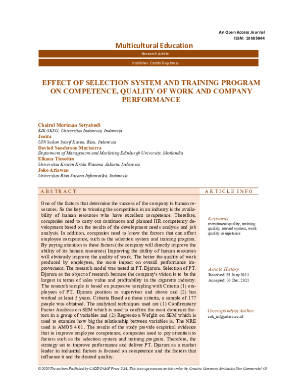 (PDF) Effect of Selection System and Training Program on Competency ...