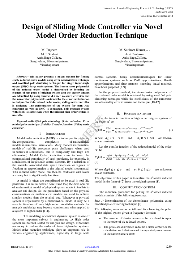 (PDF) Design of Sliding Mode Controller via Novel Model Order Reduction ...