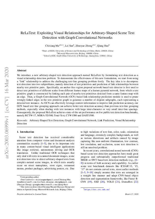 (PDF) ReLaText: Exploiting visual relationships for arbitrary-shaped scene text detection with ...