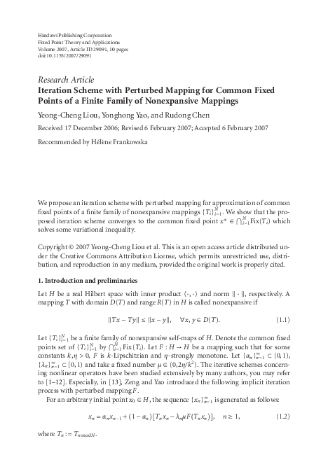 Pdf Research Article Iteration Scheme With Perturbed Mapping For Common Fixed Points Of A