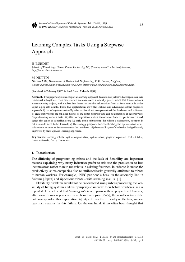 (PDF) Learning Complex Tasks Using a Stepwise Approach