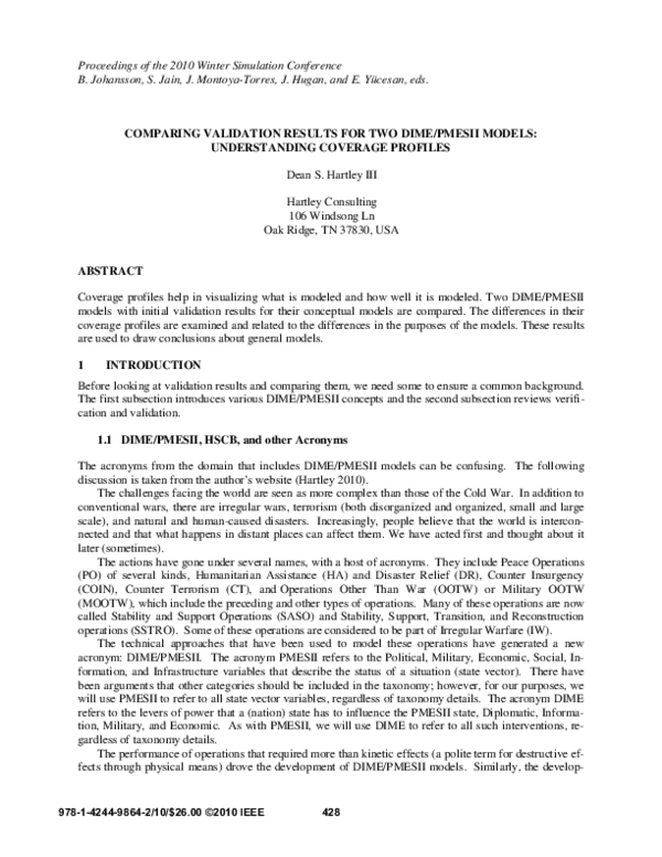 (PDF) Comparing Validation Results for Two Dime/Pmesii Models: Understanding Coverage Profiles