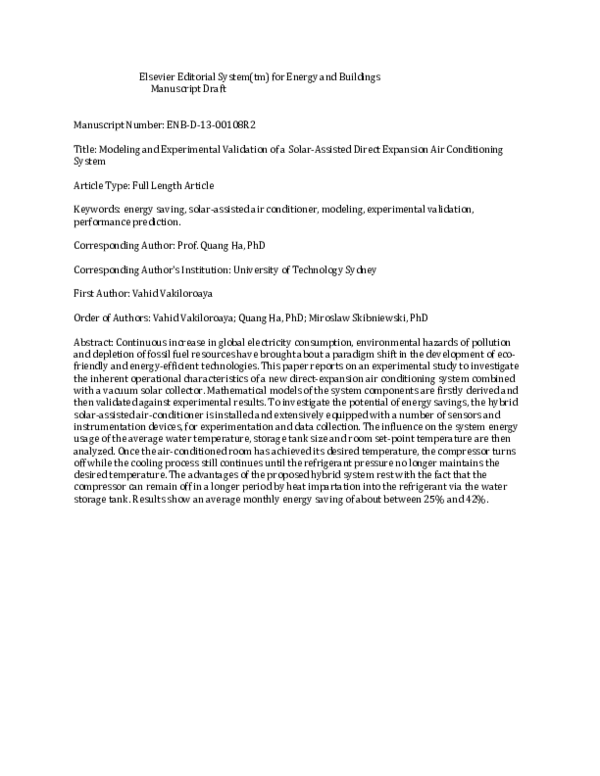 Pdf Modeling And Experimental Validation Of The Solar Loop For Absorption Solar Cooling System