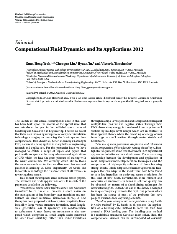 Pdf Computational Fluid Dynamics And Its Applications 2012