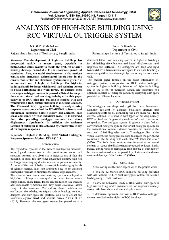 (PDF) Analysis of High-Rise Building Using RCC Virtual Outrigger System
