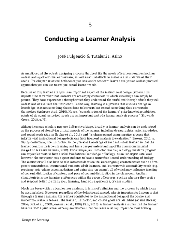 (PDF) Conducting a Learner Analysis