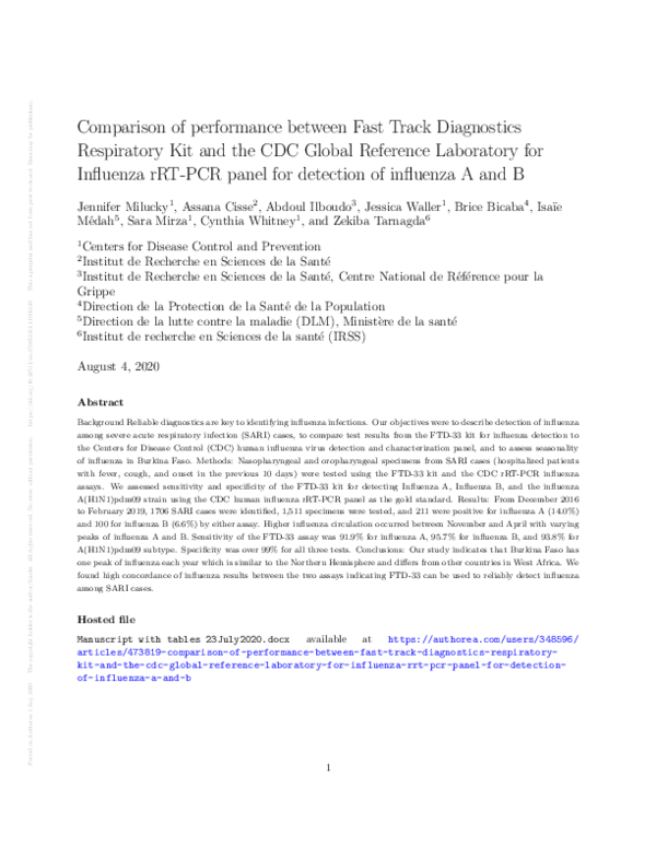 (PDF) Comparison of performance between Fast Track Diagnostics ...