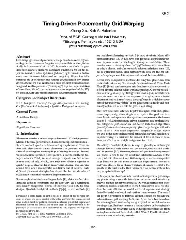Pdf Timing Driven Placement By Grid Warping