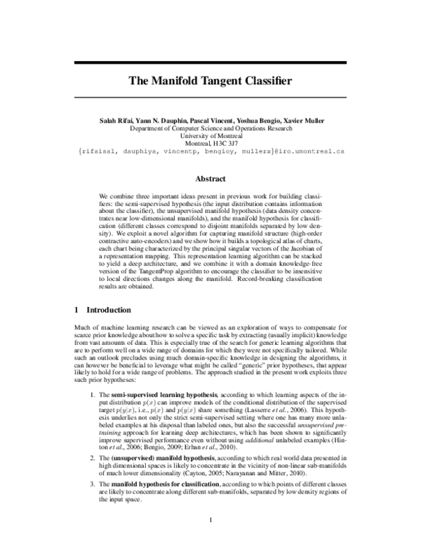 (PDF) The Manifold Tangent Classifier