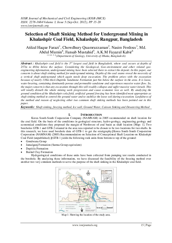 (PDF) Optimizing Shaft Sinking Method in Khalashpir Coal Mining