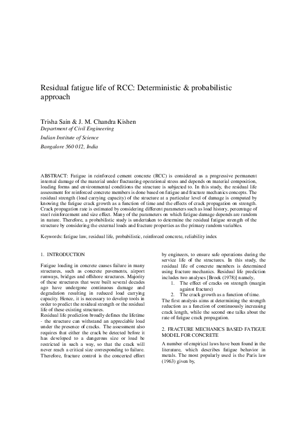 (PDF) Residual fatigue life of RCC: Deterministic & probabilistic approach