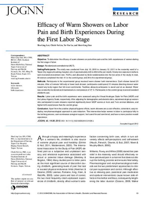 (PDF) Efficacy of Warm Showers on Labor Pain and Birth Experiences ...