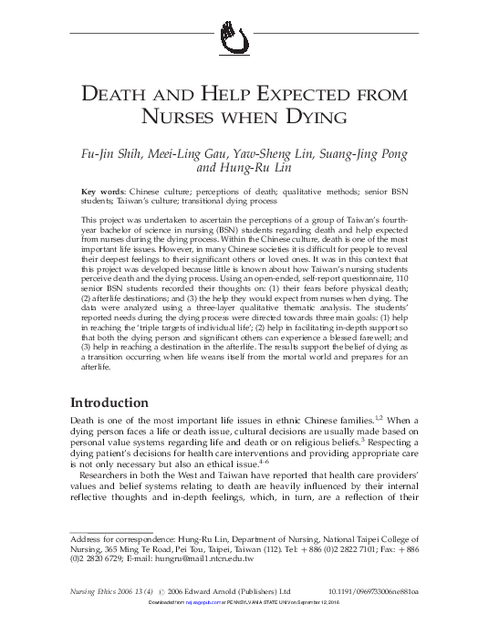 (PDF) Death and Help Expected from Nurses when Dying