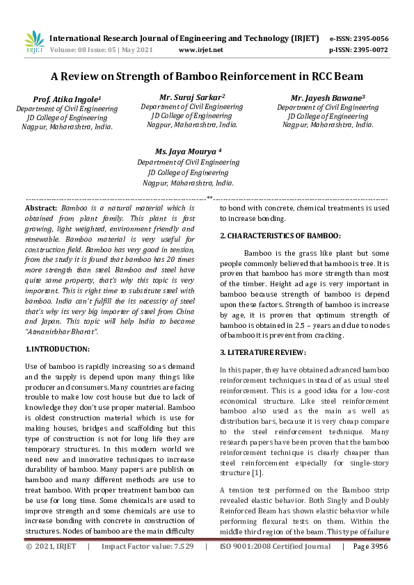 (PDF) A Review on Strength of Bamboo Reinforcement in RCC Beam
