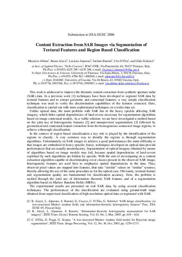Pdf Content Extraction From Sar Images Via Segmentation Of Textural