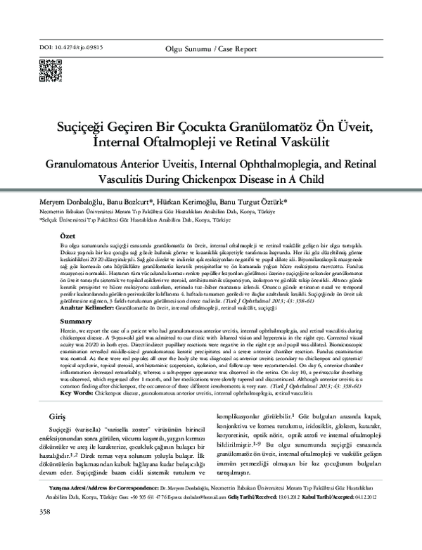 (PDF) Granulomatous Anterior Uveitis, Internal Ophthalmoplegia, and ...
