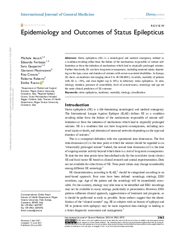 (PDF) A definition and classification of status epilepticus - Report of ...