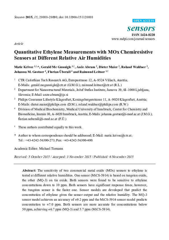 (PDF) Quantitative Ethylene Measurements with MOx Chemiresistive ...