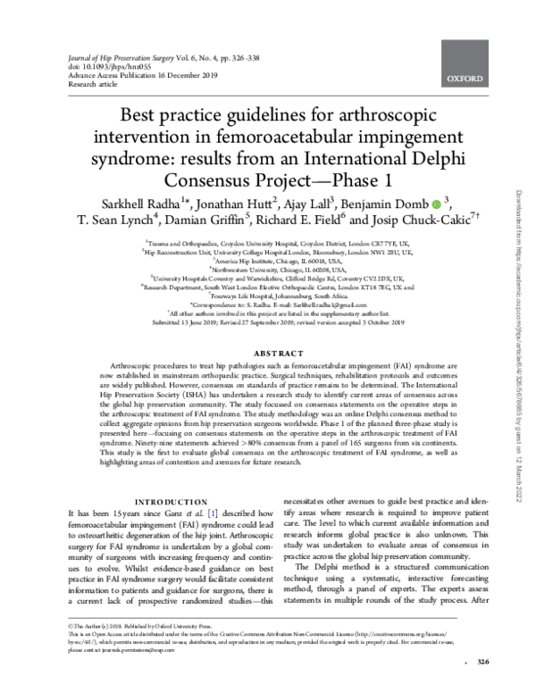 (PDF) Best practice guidelines for arthroscopic intervention in ...