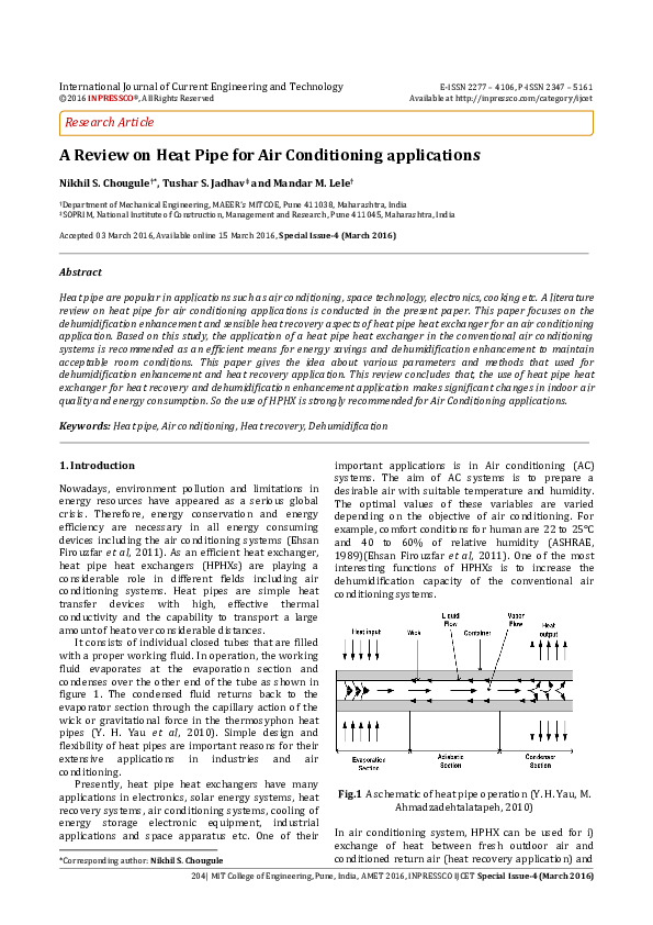 (PDF) A Review on Heat Pipe for Air Conditioning applications