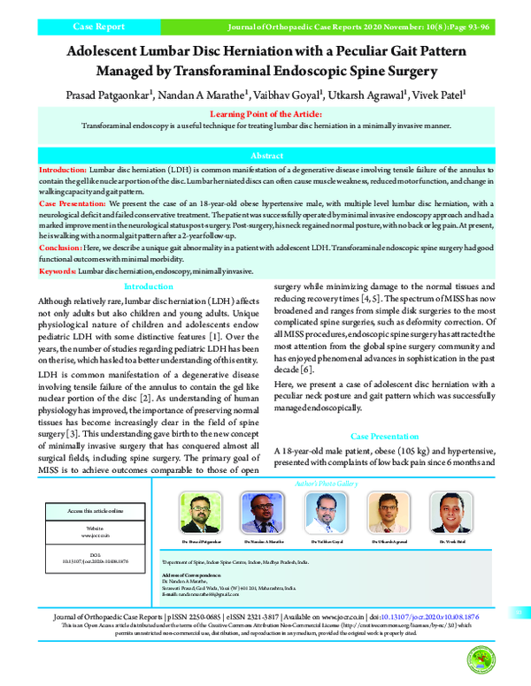 (PDF) Adolescent Lumbar Disc Herniation with a Peculiar Gait Pattern ...