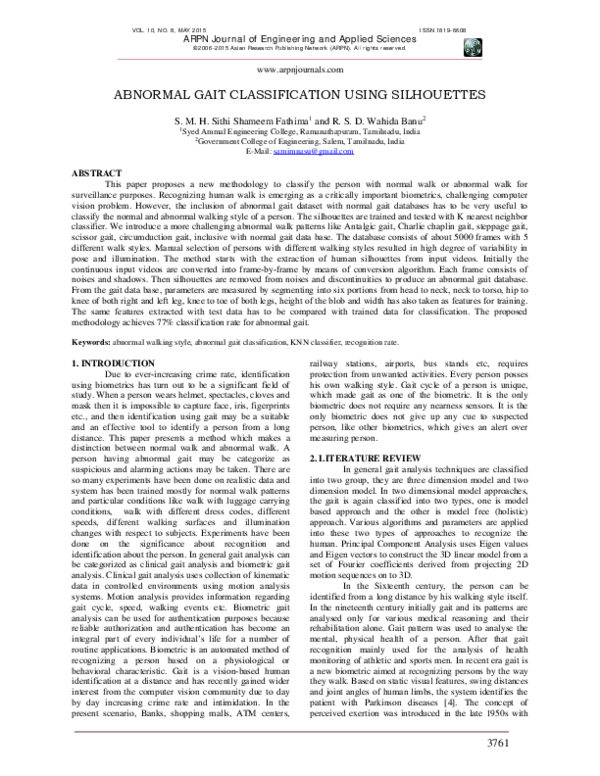 (PDF) Abnormal Gait Classification Using Silhouettes