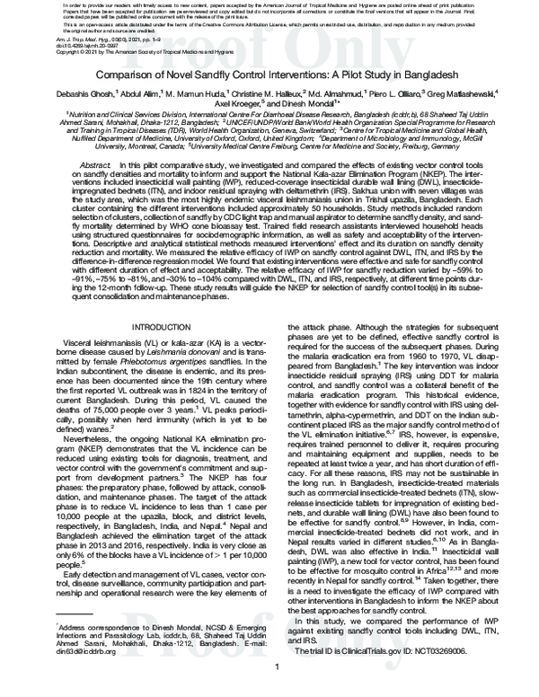 (PDF) Comparison of Novel Sandfly Control Interventions: A Pilot Study ...