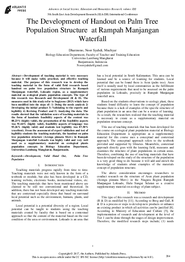 (PDF) The Development of Handout on Palm Tree Population Structure at ...