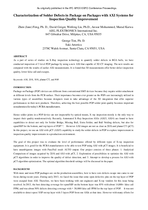 (PDF) Characterization of Solder Defects in Package on Packages with AXI Systems for Inspection ...