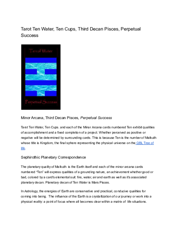 (PDF) Tarot Ten Water, Ten Cups, Third Decan Pisces, Perpetual Success