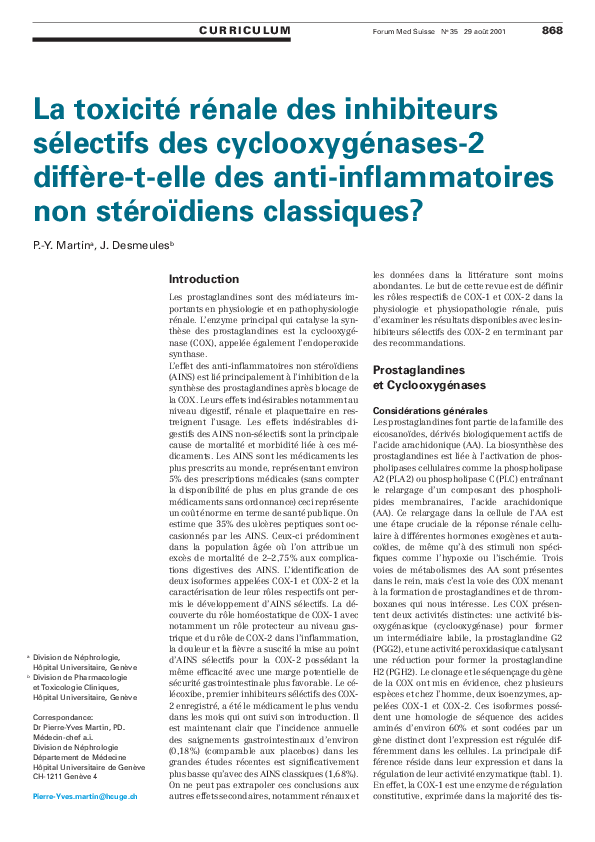 (PDF) La toxicité rénale des COX-2 sélectifs diffère-t-elle des AINS ...