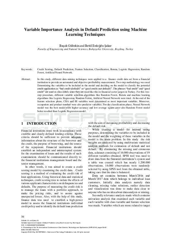 (PDF) Variable Importance Analysis in Default Prediction using Machine ...