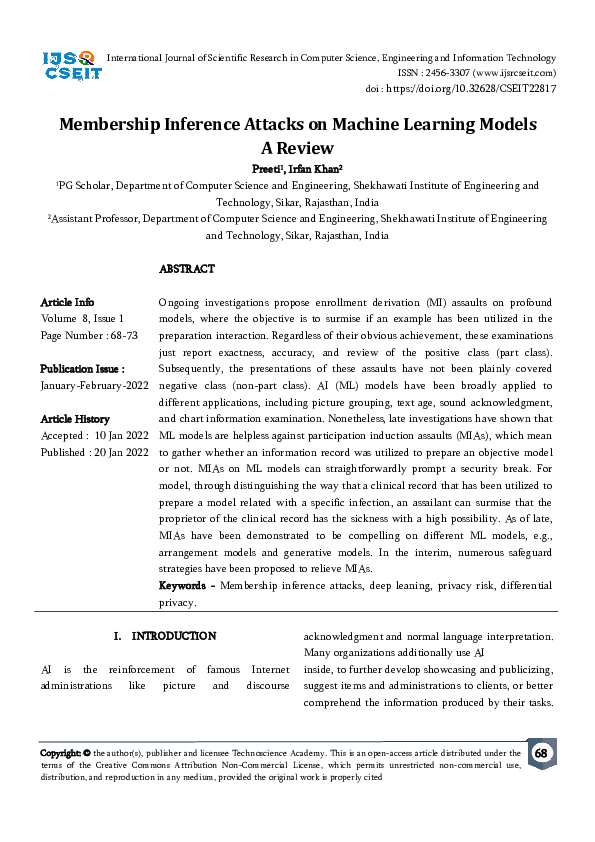 Pdf Membership Inference Attacks On Machine Learning Models A Review
