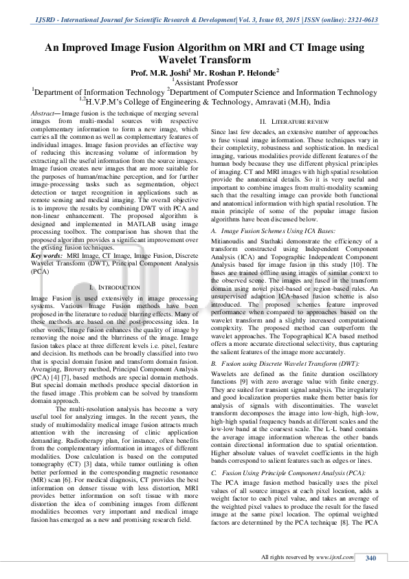 (PDF) An Improved Image Fusion Algorithm on MRI and CT Image using ...