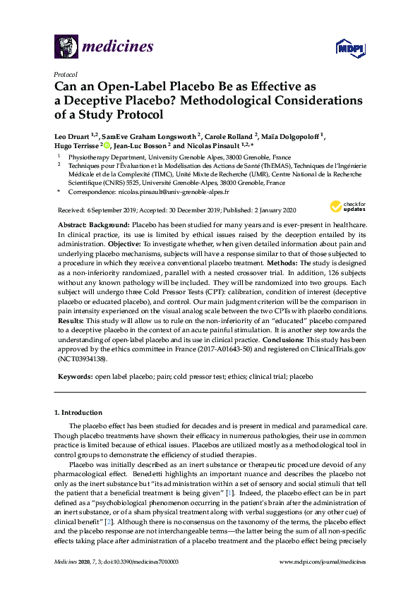 (PDF) Can an Open-Label Placebo Be as Effective as a Deceptive Placebo ...