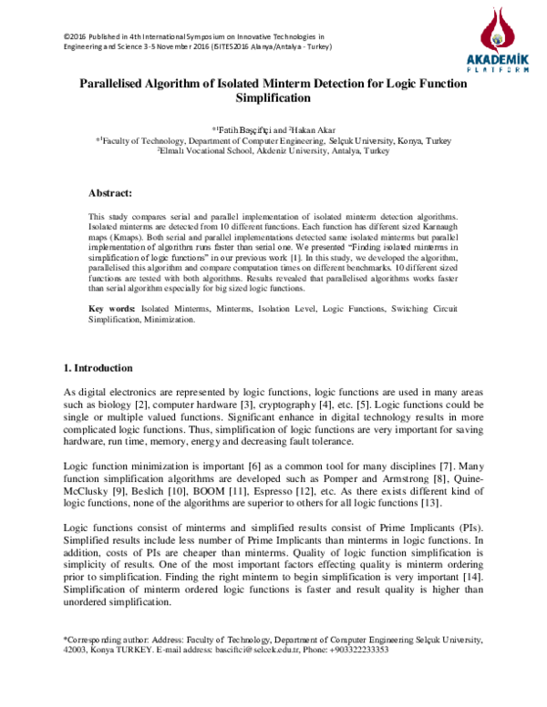 Pdf Parallelised Algorithm Of Isolated Minterm Detection For Logic Function Simplification