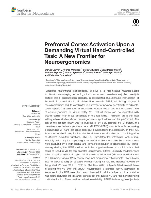 (PDF) Prefrontal Cortex Activation Upon a Demanding Virtual Hand ...