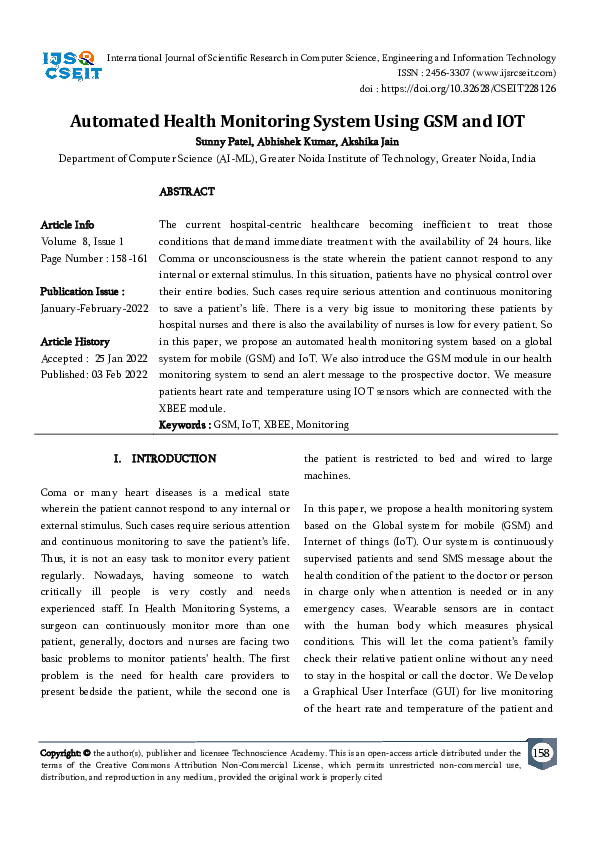 (PDF) Automated Health Monitoring System Using GSM and IOT