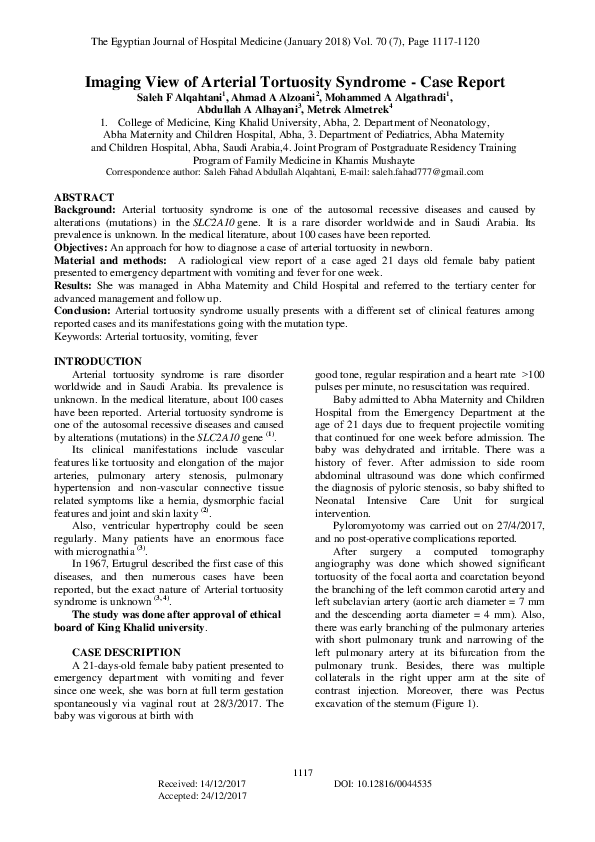 (PDF) Imaging View of Arterial Tortuosity Syndrome - Case Report