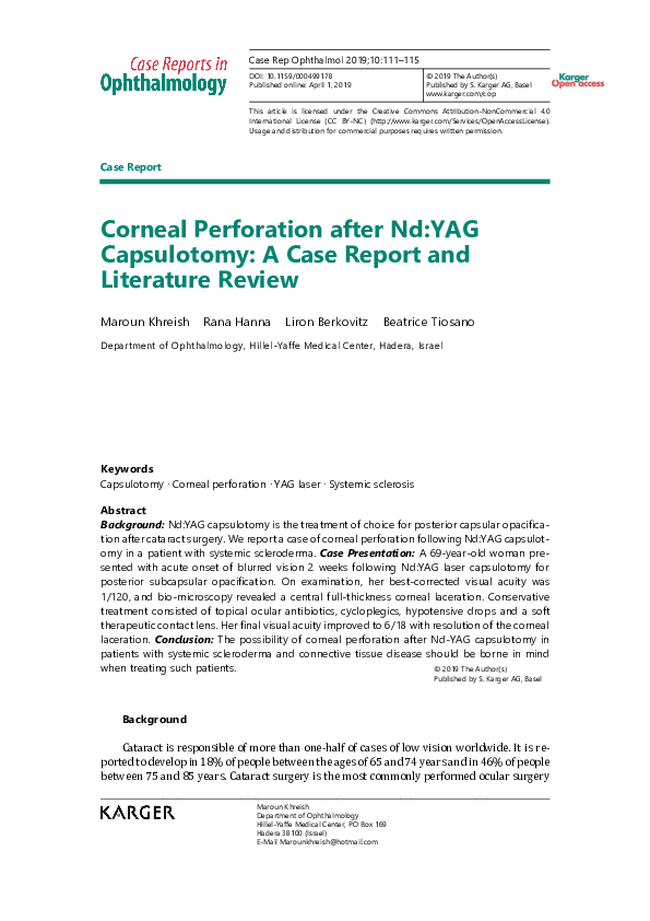 (PDF) Corneal Perforation after Nd: YAG Capsulotomy: A Case Report and ...