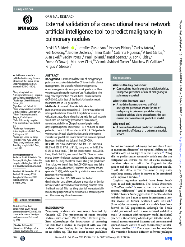 Pdf External Validation Of A Convolutional Neural Network Artificial Intelligence Tool To