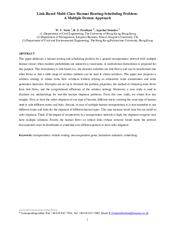 Pdf Link Based Multi Class Hazmat Routing Scheduling Problem A Multiple Demon Approach