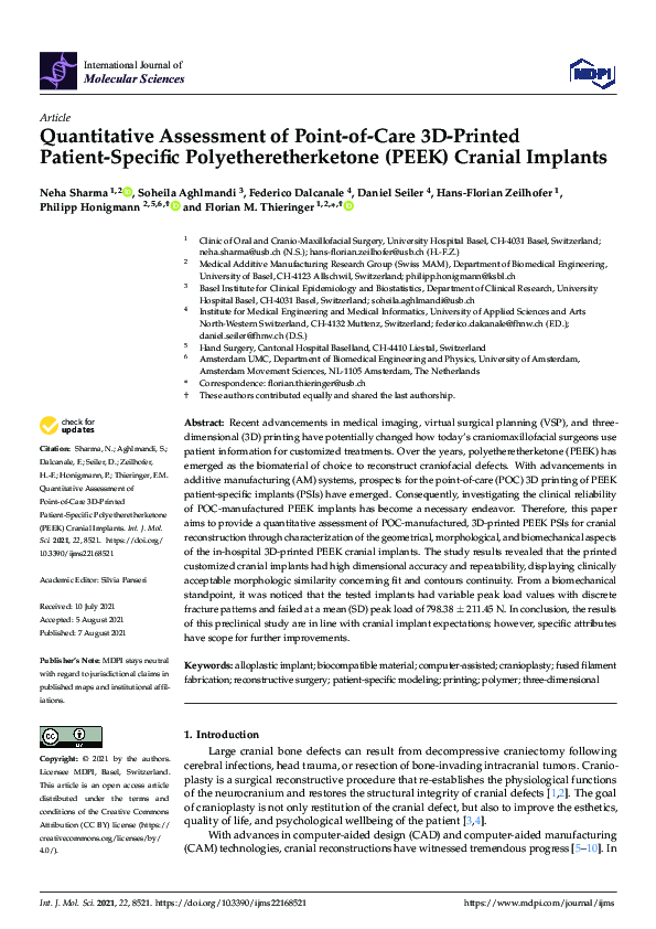 (PDF) Quantitative Assessment of Point-of-Care 3D-Printed Patient-Specific Polyetheretherketone ...